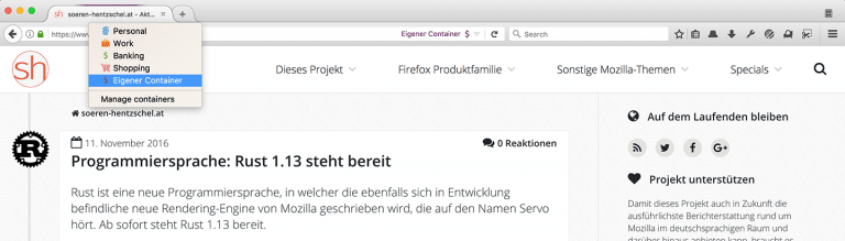 Firefox Nightly Neuen Container Tab Per Plus Button öffnen