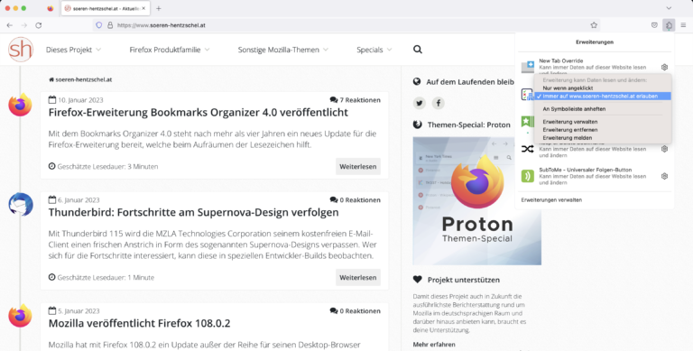 Mozilla veröffentlicht Firefox 109 - unterstützt Manifest v3-Erweiterungen